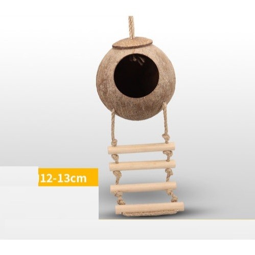 Natural Small Animal Coconut Cage With Ladder Swing Toy Bird Nest House ...