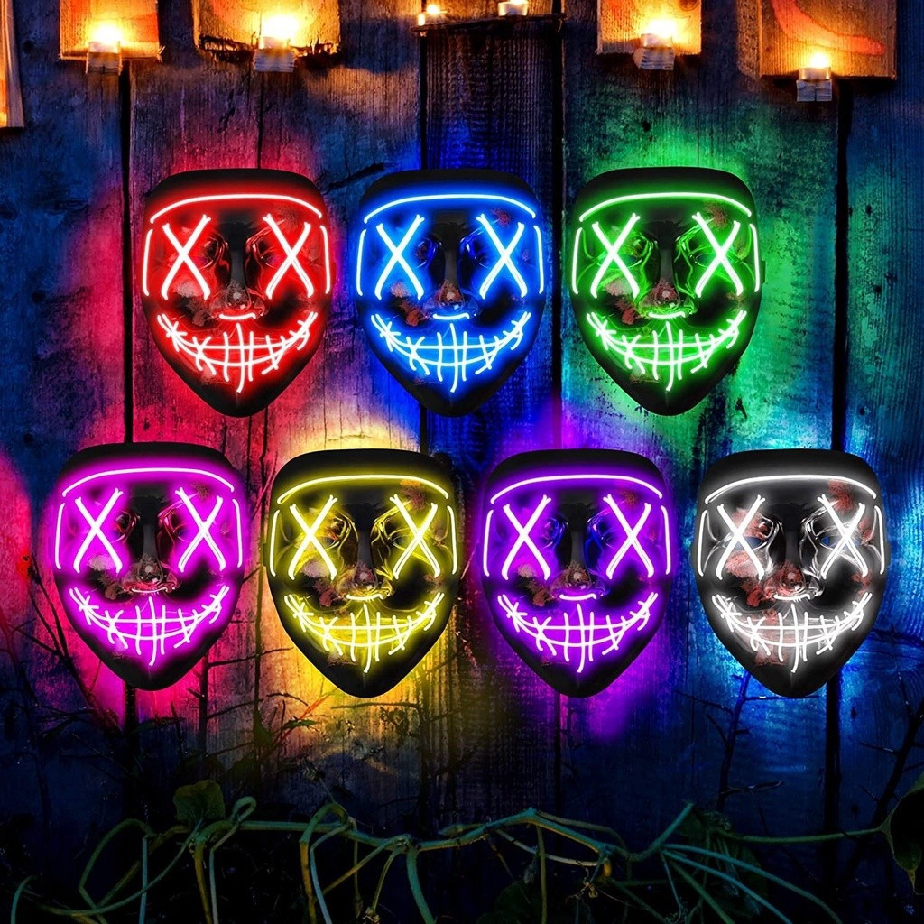 2025 Halloween Rave Mask Decor Luminous LED Purge Mask Neon Light ...