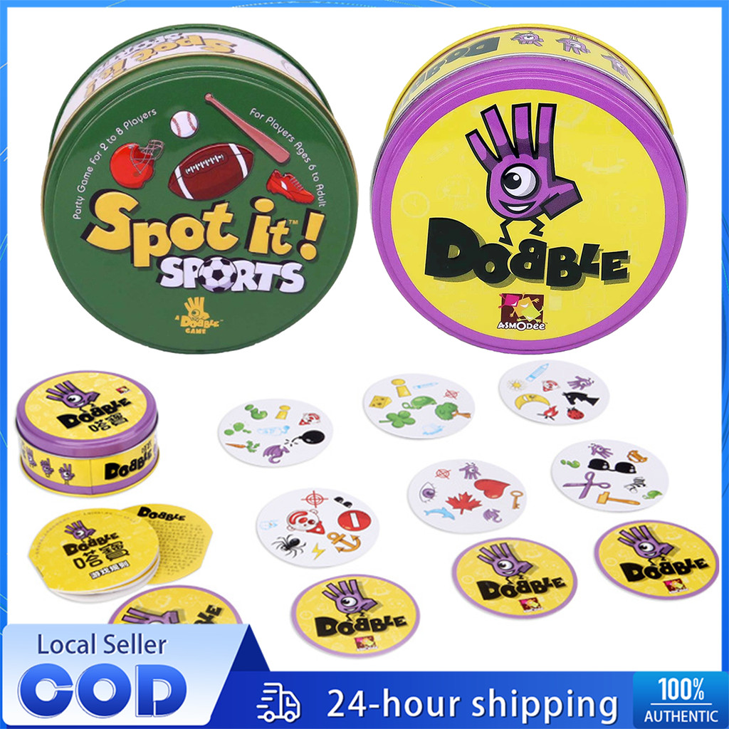 Dobble Card Game with Metal Box Spot It Board Game 2 to 8 Players Party ...