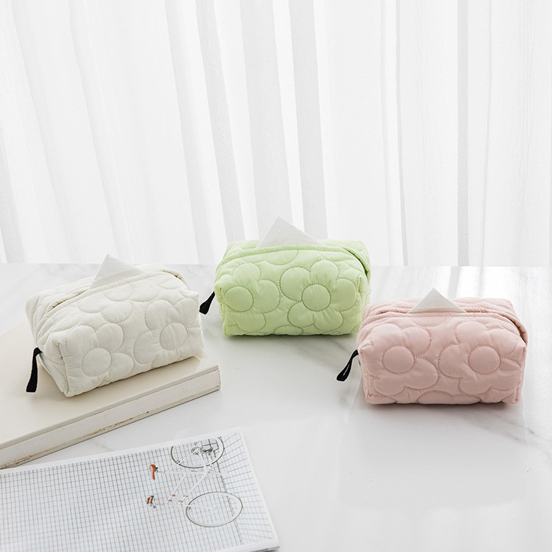 Modern Fresh Style Cream Color Fabric Tissue Box Quilted Flower Tissue ...