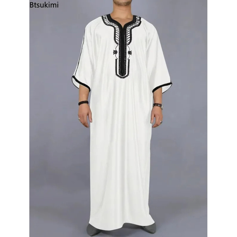 New 2025 Muslim Fashion Abayas for Men Patchwork Embroidery Long Robe Saudi Arab Kaftan Male ...
