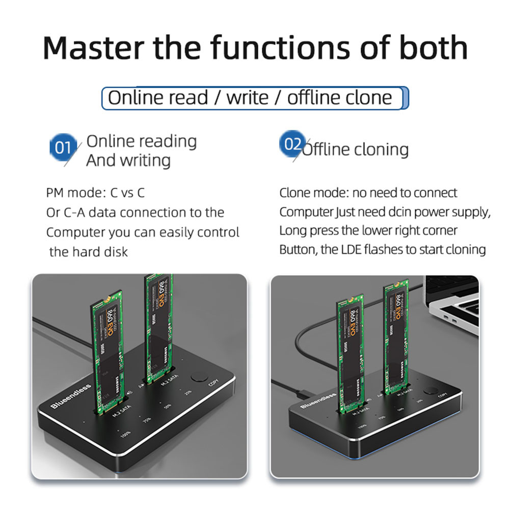 Blueendless USB 3.1 Dual-Bay SSD Enclosure Docking M.2 SATA NVME Readers [ElectronicMall01.my ...