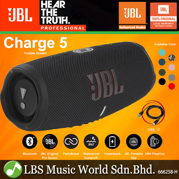 JBL CHARGE 5 Portable Waterproof Bluetooth Speaker with PartyBoost ...