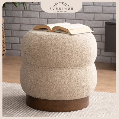 Furnihub LEXIS Round Pouf Comfy Teddy Fabric Living Room Mini Pouf ...