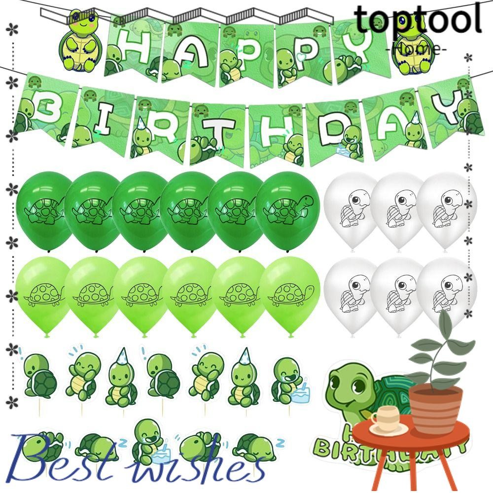 TOPTOOL Happy Birthday Banner, Little Turtle Design Latex Turtle Party ...