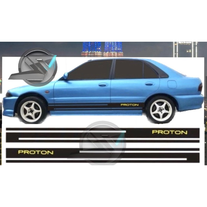 (Ready Stock) S376# 2pc PROTON WIRA Car Side Body Stripe Sticker ...