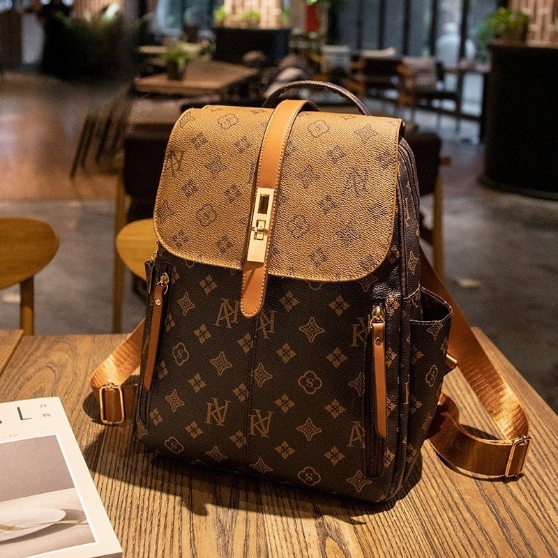 Leather school backpack, leather backpack with printed patterns, 2 ...