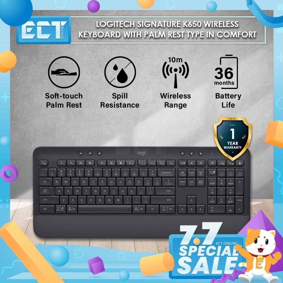 Logitech Signature K650 Wireless Keyboard with Palm Rest Type in ...