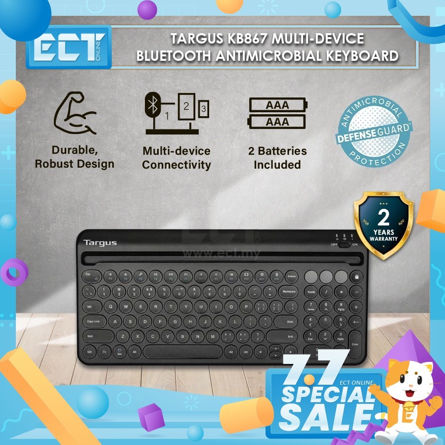 Targus KB867 Multi-Device Bluetooth Antimicrobial Keyboard Suitable For ...
