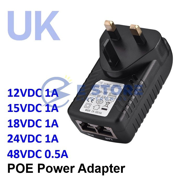 UK Plug POE Injector Power Supply Over Ethernet Adapter - 12VDC 1A ...