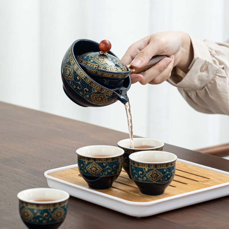 Portable Travel Tea Set Whole Set Ceramic Kung Fu Automatic Rotating ...