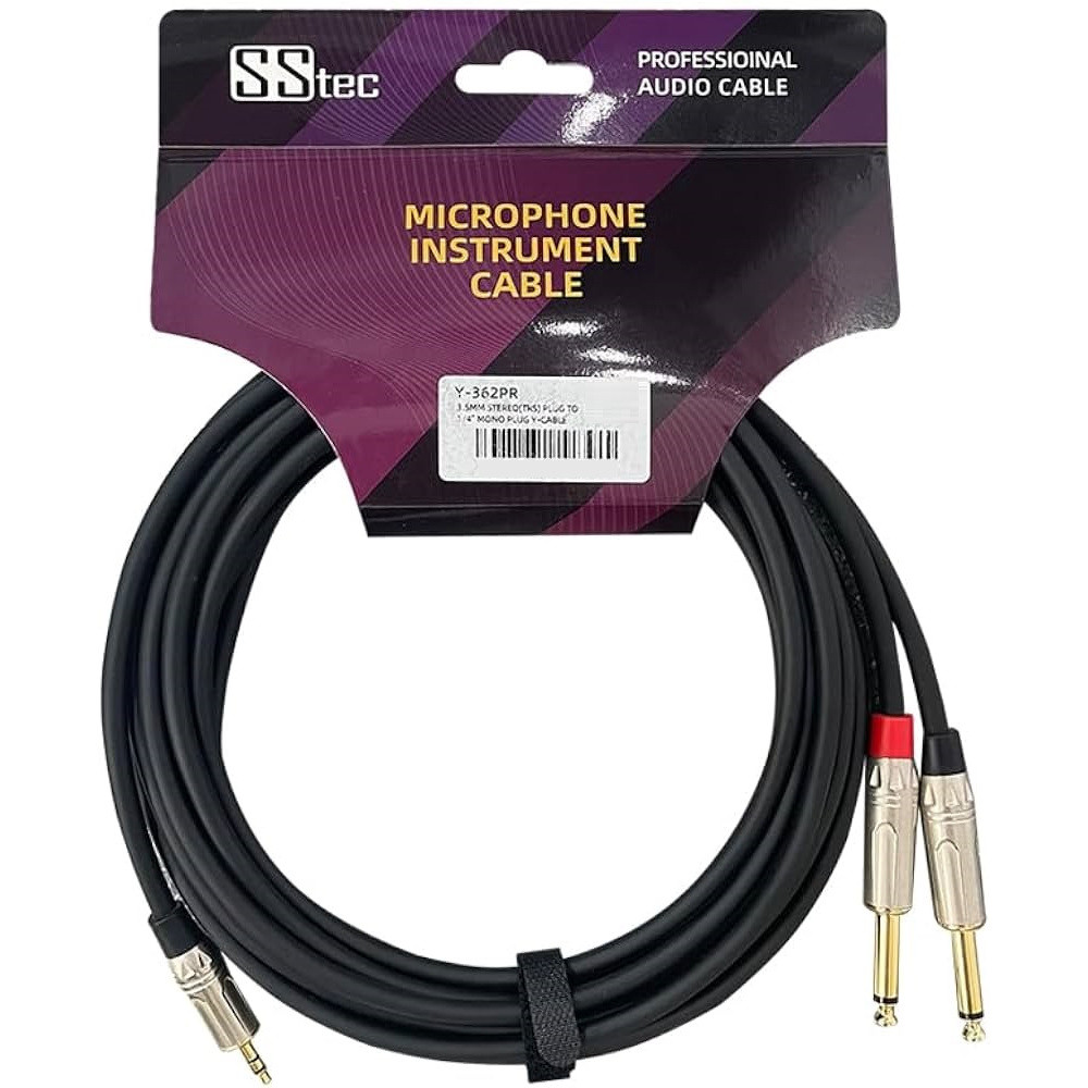 SSTEC Y-362PR-2M 3.5MM TRS Plug to 2x 1/4" Mono Plug Patch Cable - 2 ...