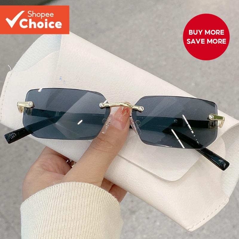 Unisex Rectangle Rimless Sunglasses UV400 Protection Fashion Eyewear ...