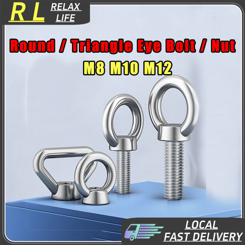 [RL] M8 M10 M12 Round / Triangle Eye Bolt Ring Nut 304 Stainless Steel ...