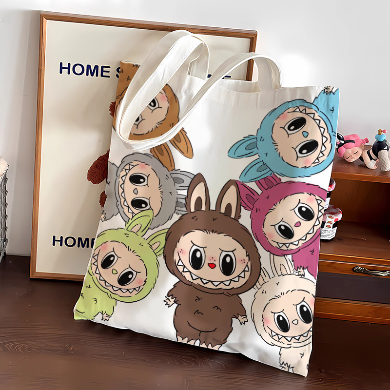 ♥Canvas Bag Female labubu labubu Student Tutorial Tote Bag Capacity ...