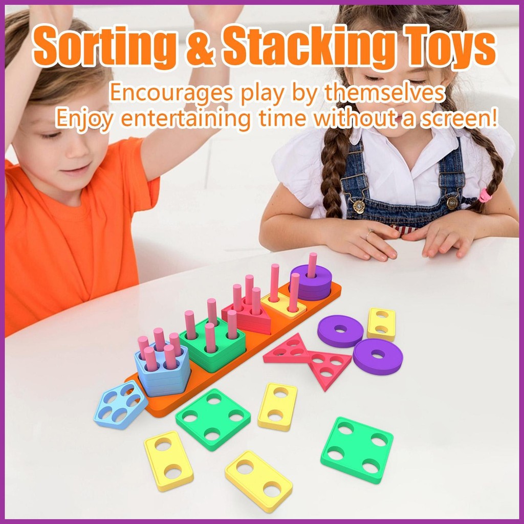 Shape Stacking Toy Preschool Learning Silicone Sorting Toy Stacking & Matching Shape Stacker ...