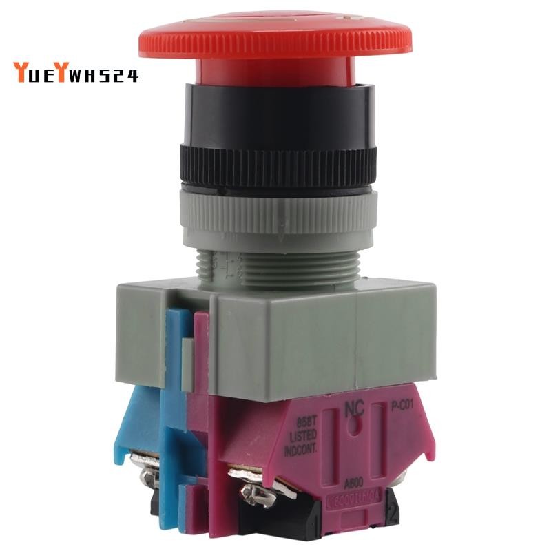 AC 600V 10A Red Mushroom Emergency Stop Push Button Switch 22mm NO NC ...