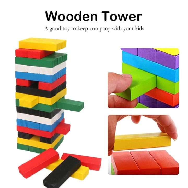 54pcs Wooden Stacko Block Bricks Tumbling Tower Classic Stacking Game ...