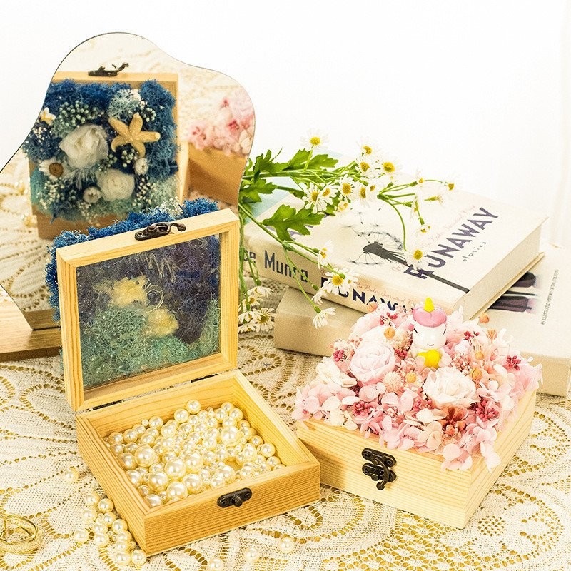 Preserved Flower Ring Box Wedding Light Luxury Transparent Gold diy ...