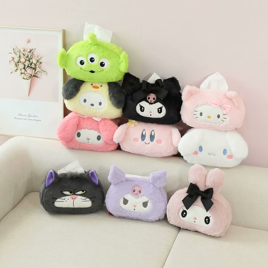 Cute My Melody Kuromi Plush Tissue Drawer Car Mounted Household Simple ...