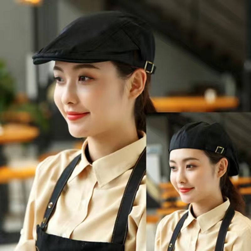 Beret Ready Stock Chef Hat Beret Male Female Waiter Forward Hat Peaked ...
