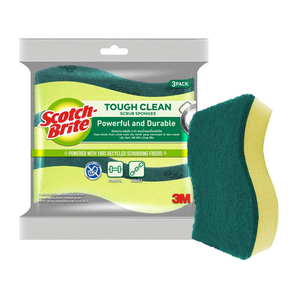 3M Scotch Brite Tough Clean Scrub Sponge 3PCS (SB-3-31) | Shopee Malaysia