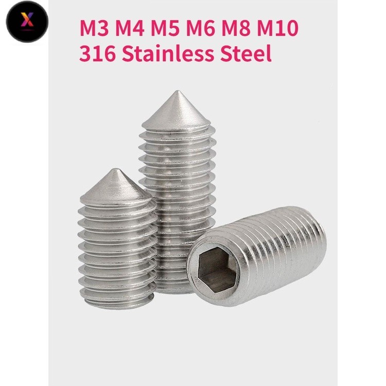 XS M3 M4 M5 M6 M8 M10 316 Stainless Steel Allen Head Hex Hexagon Socket Set Screw Cone Point ...