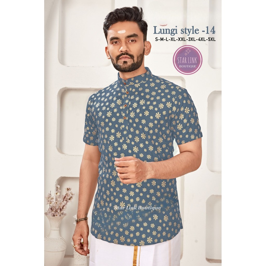 Jippa Kurta Latest Men’s Collection Gold Printed Men Shirts Lungi Style ...