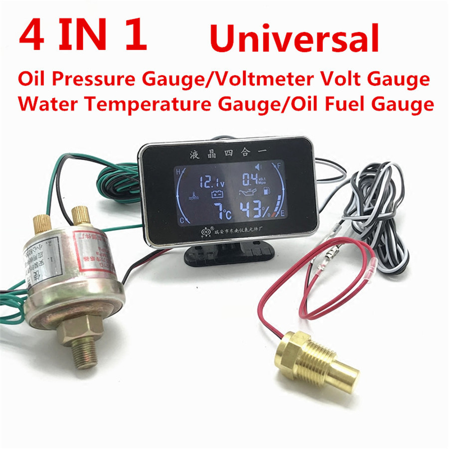 New 4 In 1 LCD 12v/24v Excavator Truck Car Oil Pressure Gauge ...