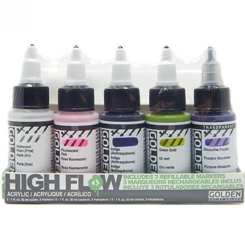 Golden Artist Colors Acrylic High Flow with Marker Set (Professional ...