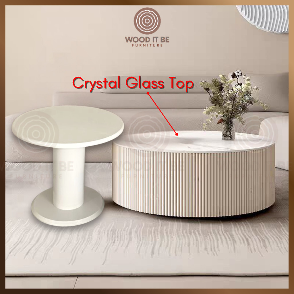 Wooditbe Crystal Glass Top Coffee Table with Drawer Meja Kopi Mewah ...