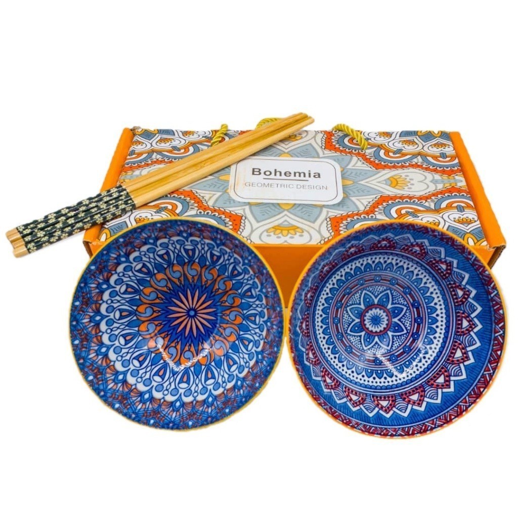 Cosmoderm BOHEMIAN STYLE CERAMIC RICE BOWL WITH CHOPSTICK IN BOX ...