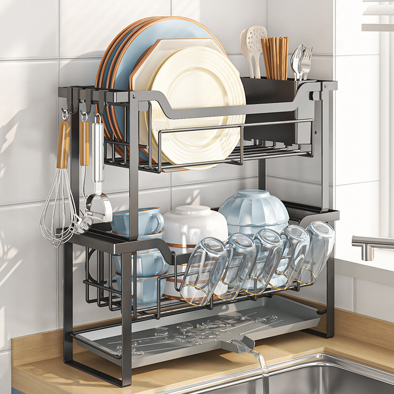 Kitchen Sink Dish Rack 2Tier Storage Organizer for Plates Bowls Cups ...