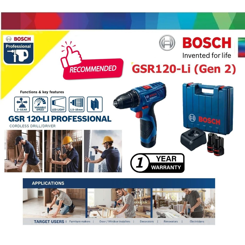 Bosch GSR 120-Li Professional Compact Cordless Drill Driver | Shopee ...