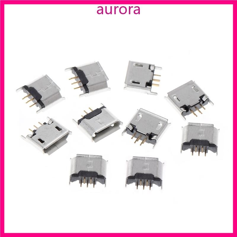 Aur 10 Pcs Micro USB Type B Female Socket 180 Degree 5-Pin SMD SMT ...