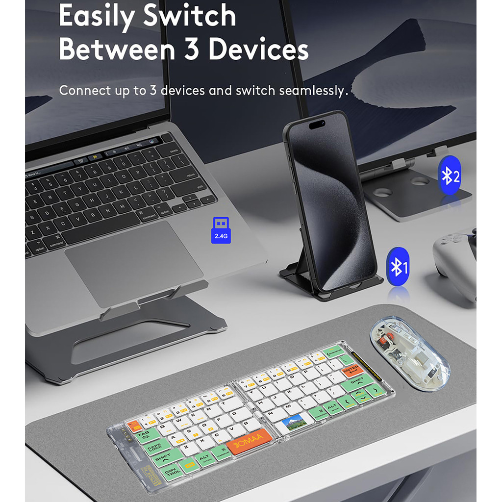 Foldable Bluetooth Keyboard Folding Transparent Keyboard with Mouse ...