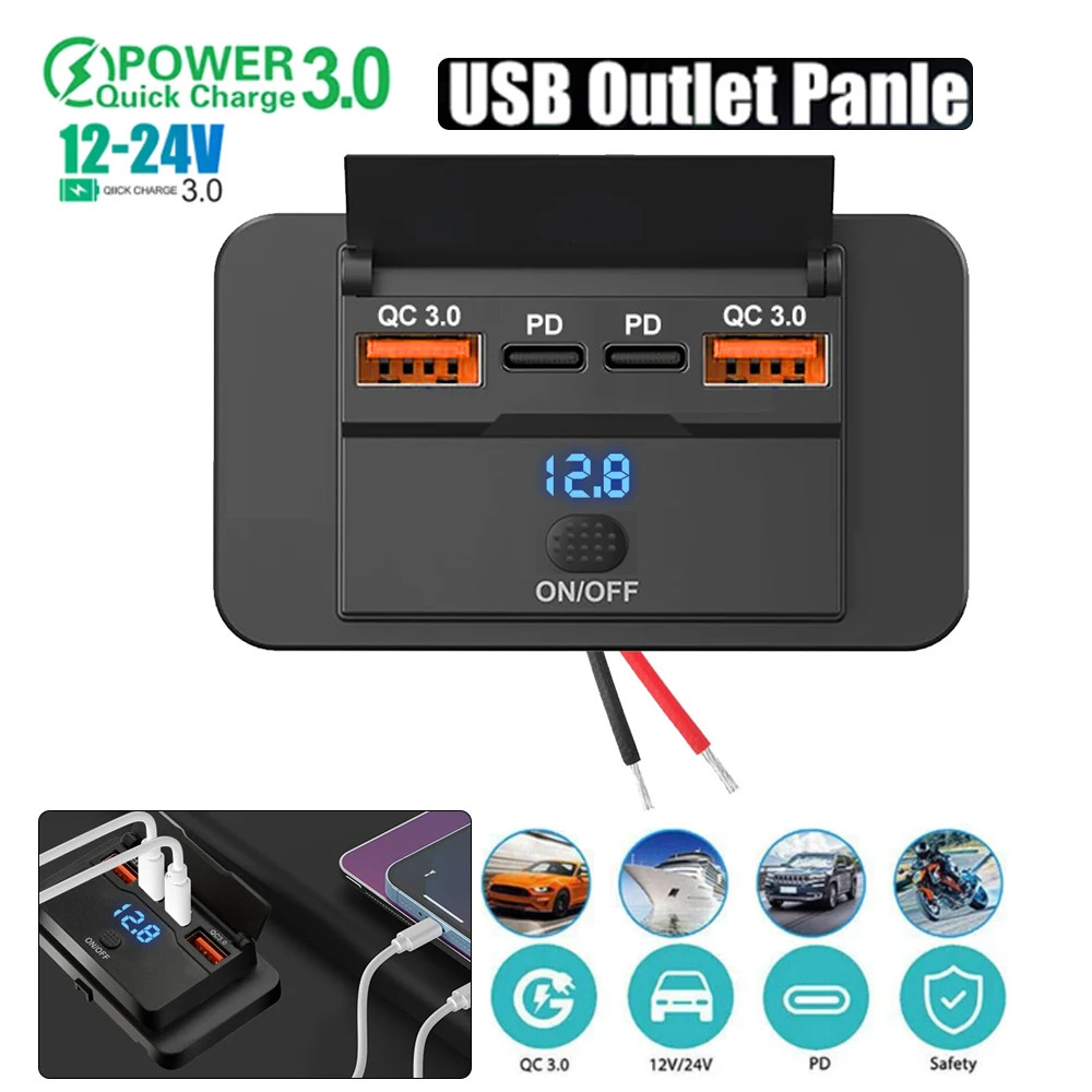 Dual PD QC3.0 Fast Charging Car Charger Socket Panel with Switch USB ...