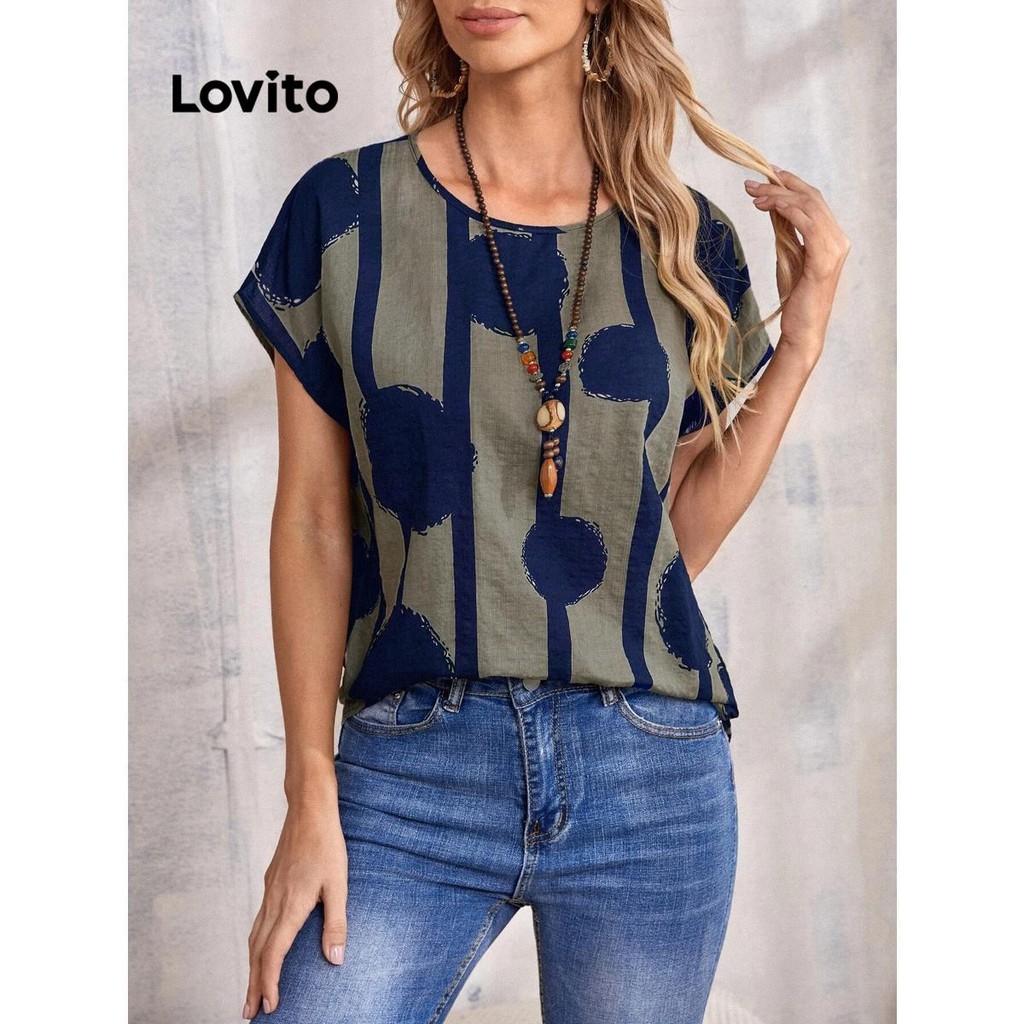 Lovito Boho Geometric Blouse for Women LNL74372 Lovito Blus Geometris ...