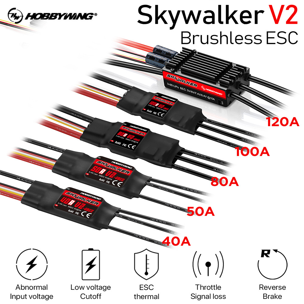 Hobbywing Skywalker 12A 20A 30A 40A 50A 60A 80A 100A V2 Speed ESC Controller with UBEC for RC ...