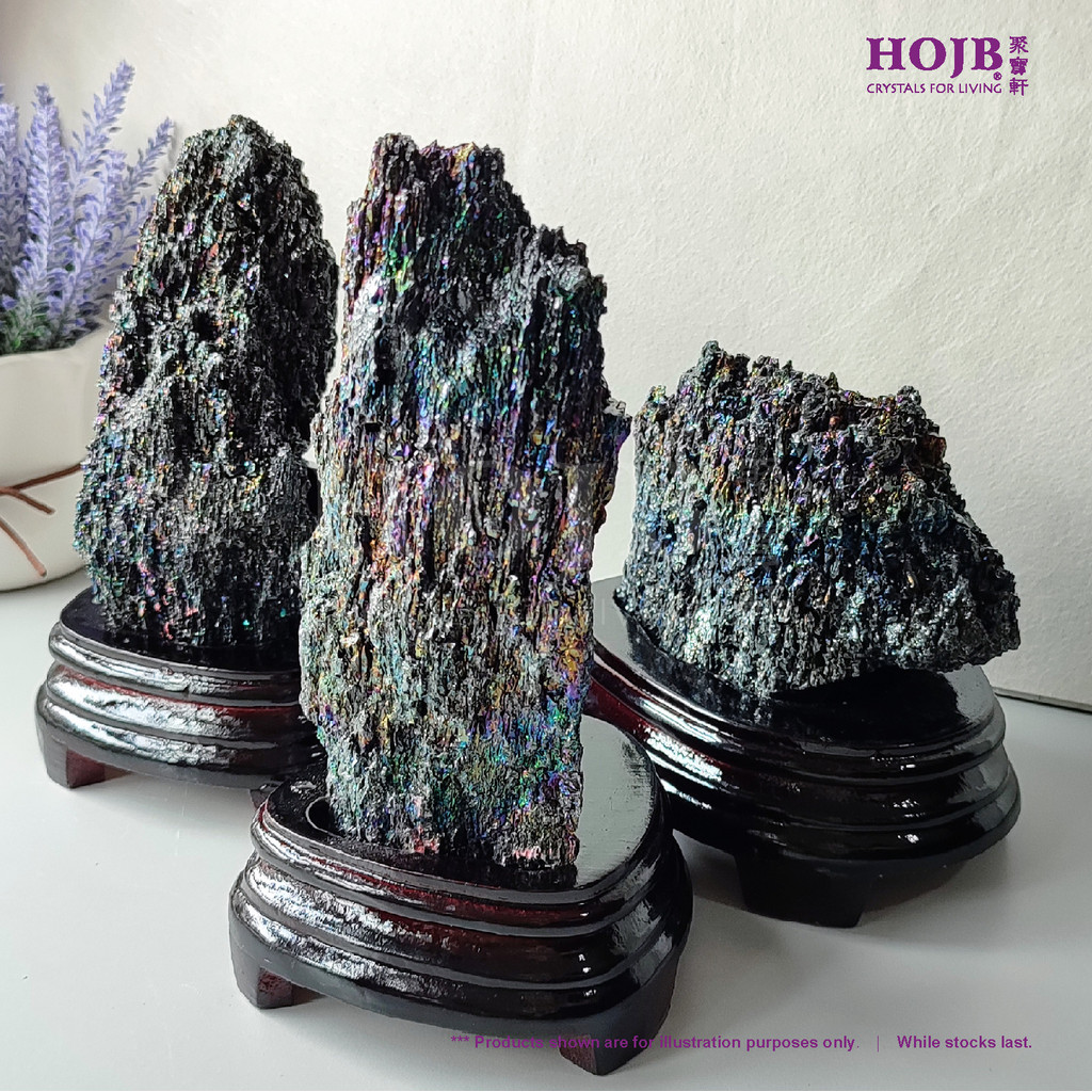 HOJB Rainbow Berthierite Rough Stone Feng Shui Ornament 130-180mm 聚寶軒七彩 ...