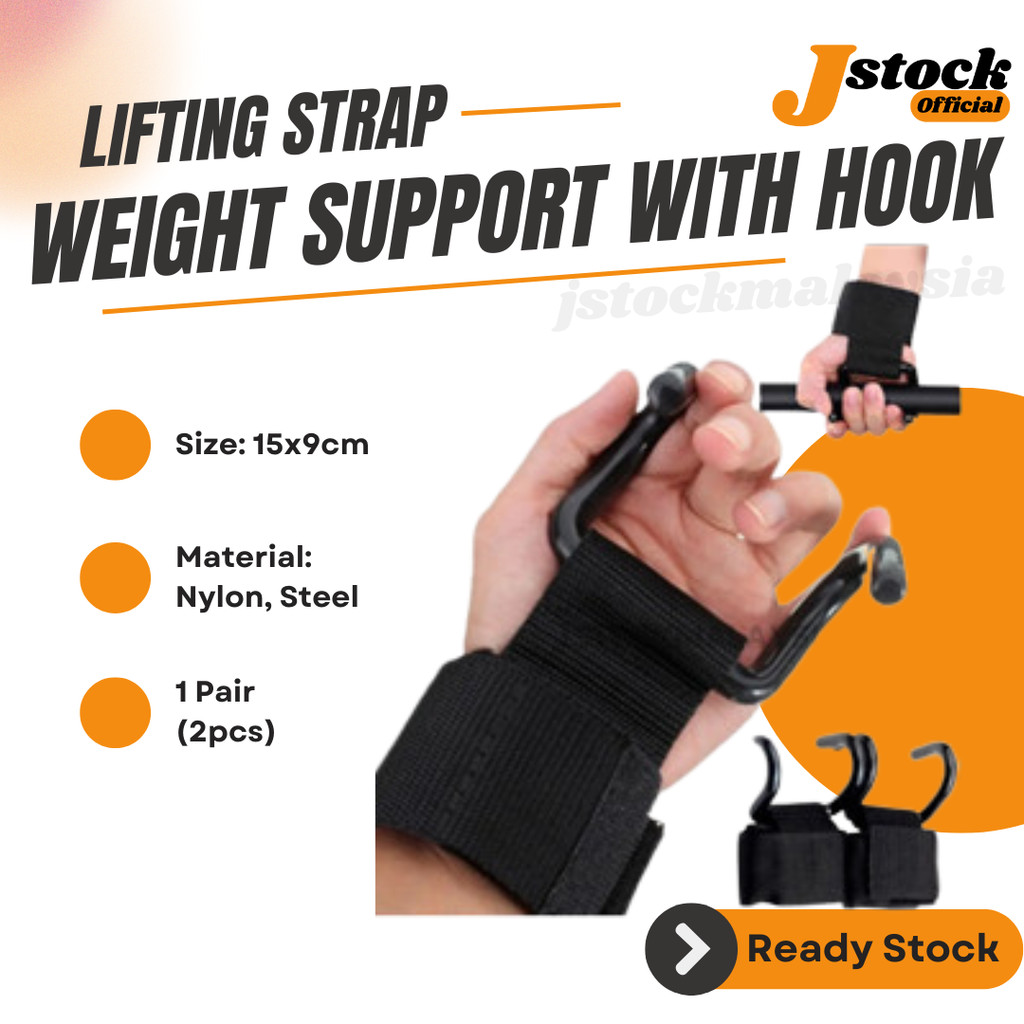💯ReadyStock-Wrist hand support with hook grips dumbbell horizontal bar ...