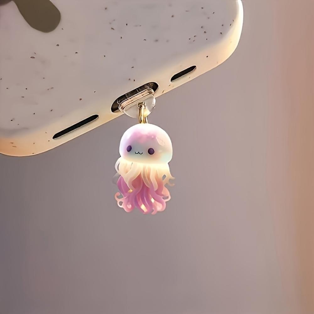 2D Flat Acrylic Pink Octopus Dust Plug Charm Type C Dust Cover Charging ...