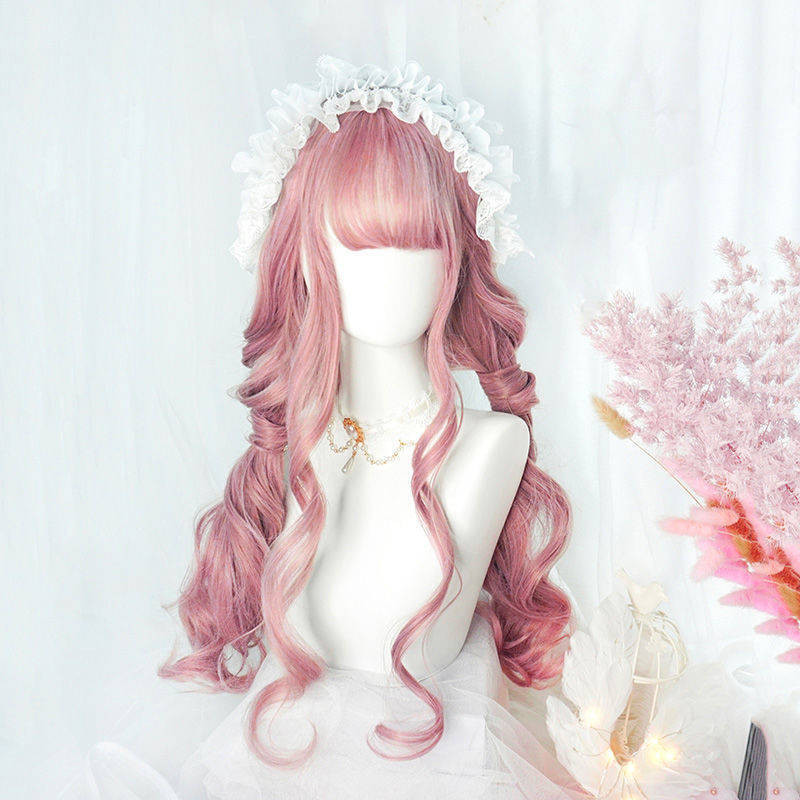 Wig Set Female Full Head Forced Long Curly Hair All Bangs Big Wave cos ...