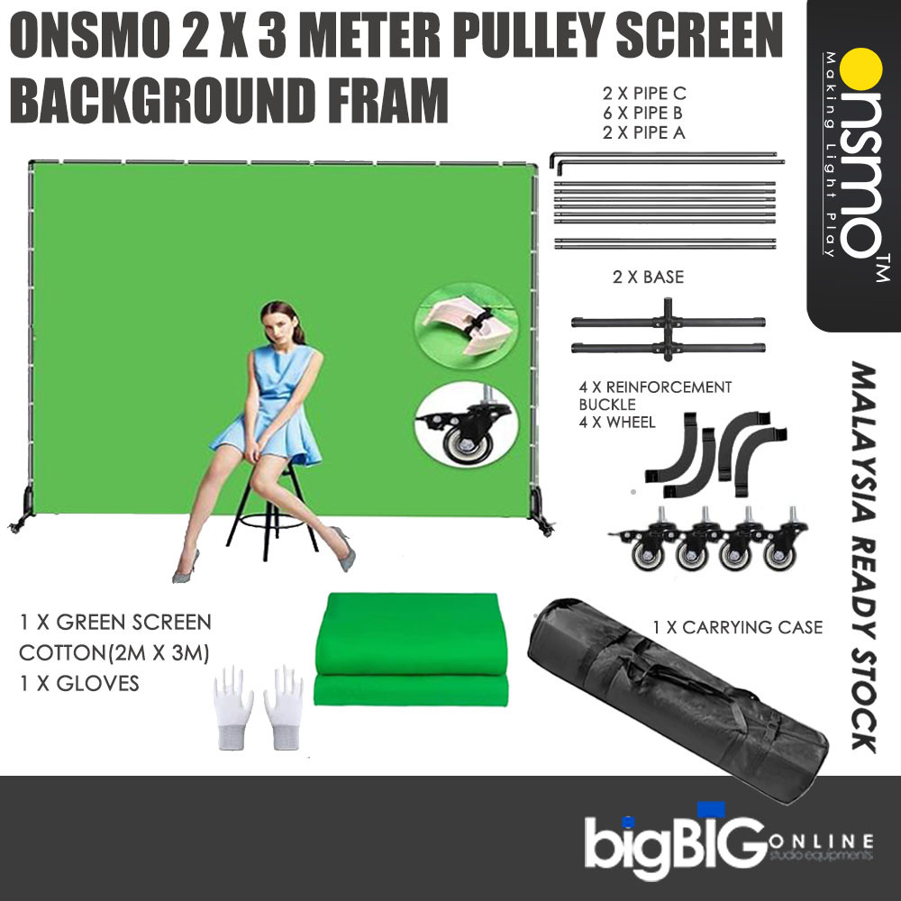 Onsmo 2Mx3M Pulley Screen Background Frame Backdrop Kit with Wheels ...