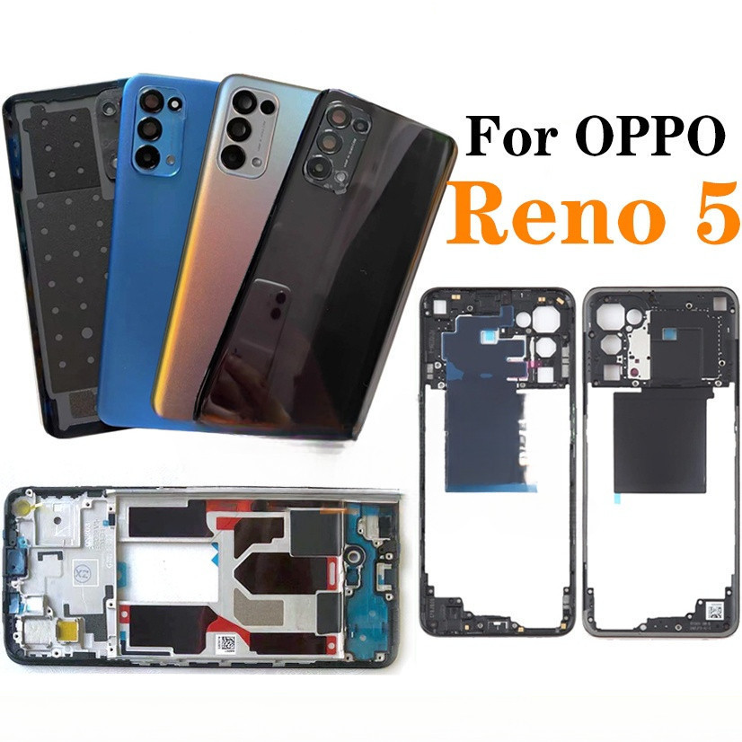 For OPPO Reno 5 5G Reno5 CPH2145 LCD Front Frame Bezel Back Battery Cover + Middle Frame ...