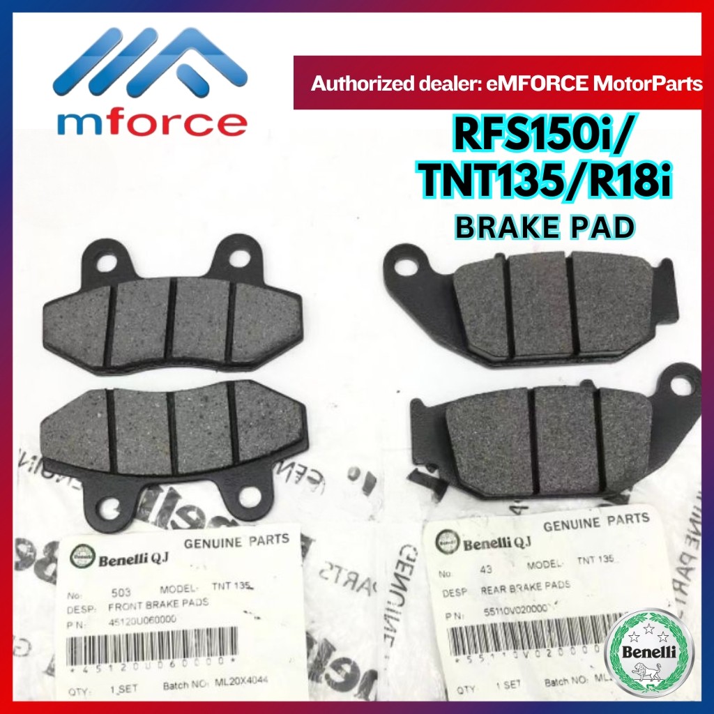 BENELLI RFS 150 RFS150i TNT135 R18i FRONT & REAR DISC BRAKE PAD DEPAN ...