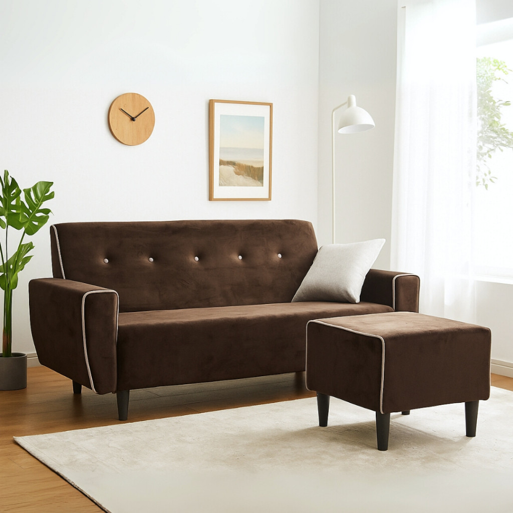 Moku Home ORA Sofa Baldu 3 Tempat Duduk dengan Bangku 3 Seater Velvet ...
