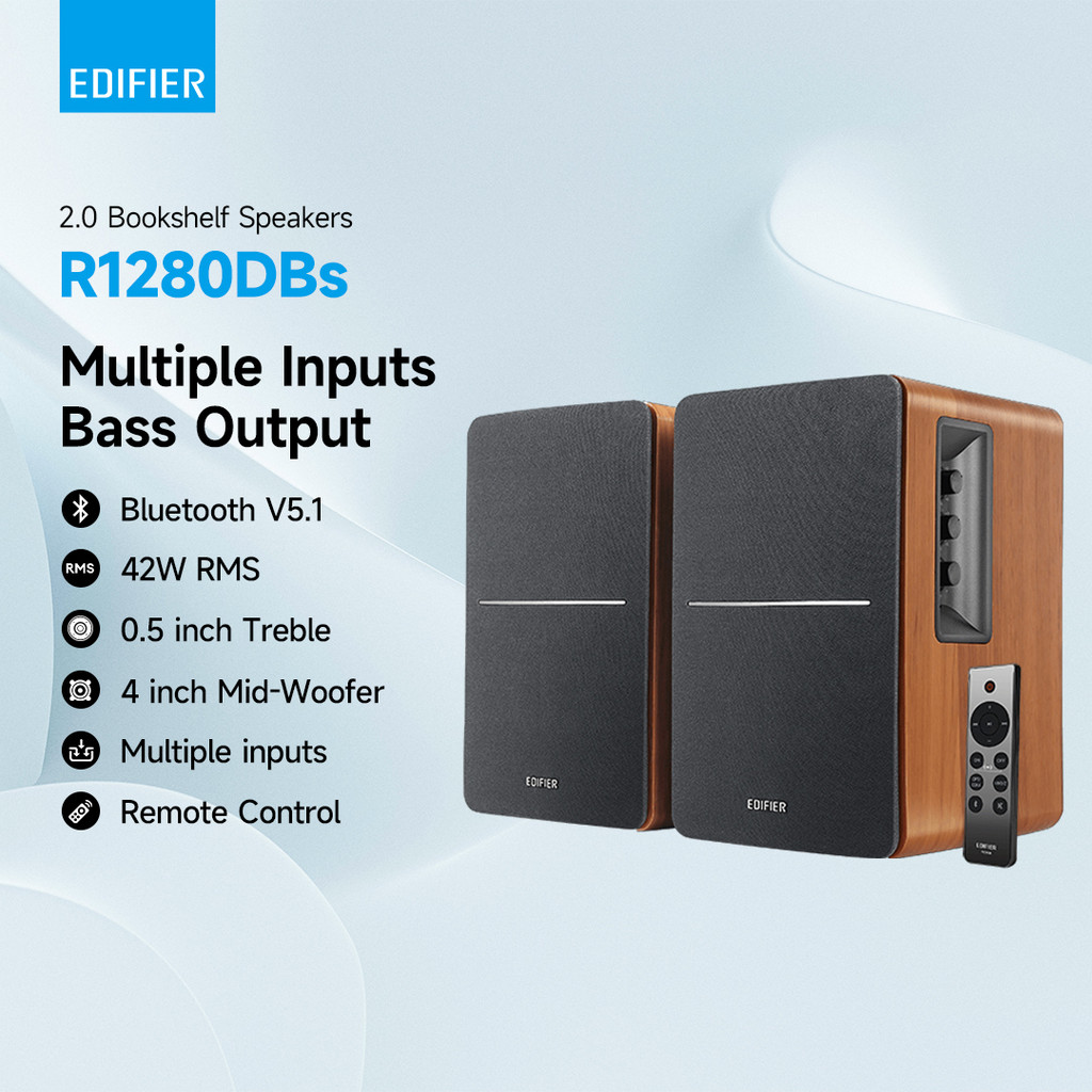 Edifier R1280DBs Bookshelf Speaker - Bluetooth V5.1 | 4" Mid Bass | Multiple Inputs | Subwoofer ...