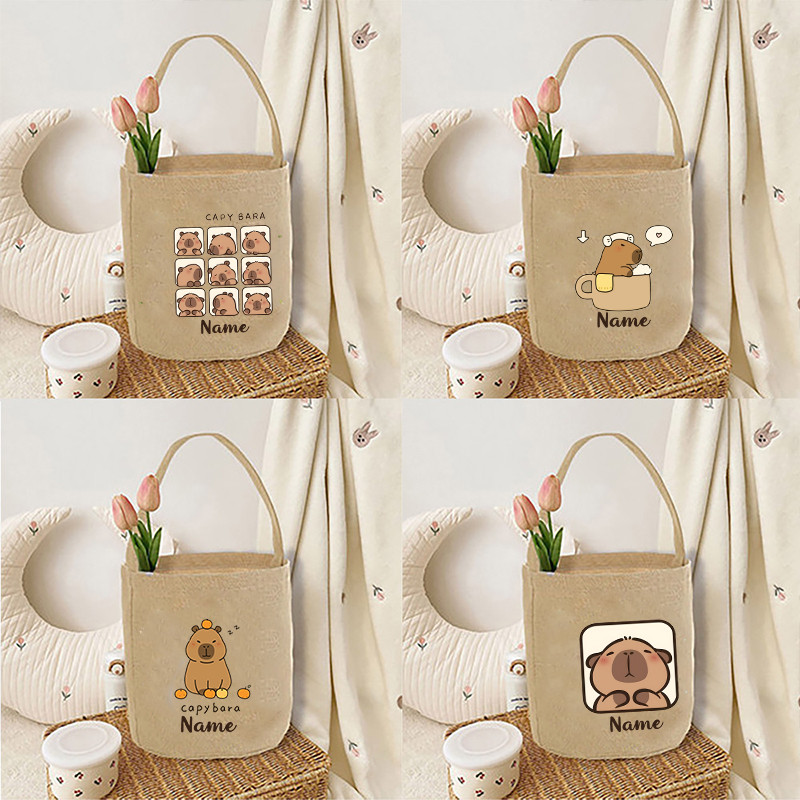 Free Add Name Bucket Bags Fashion Capybara Cartoon Print Tote Bag Large ...