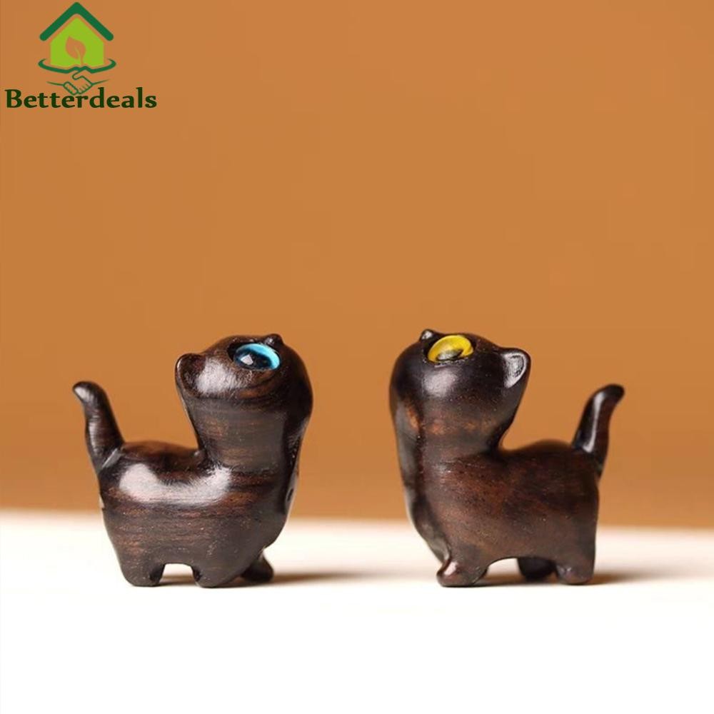 Miniature Slanted Head Cat Figurine Handmade Cute Wooden Lucky Cat Home ...